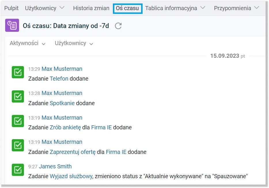 Oś czasu - System CRM i oprogramowanie ERP Firmao